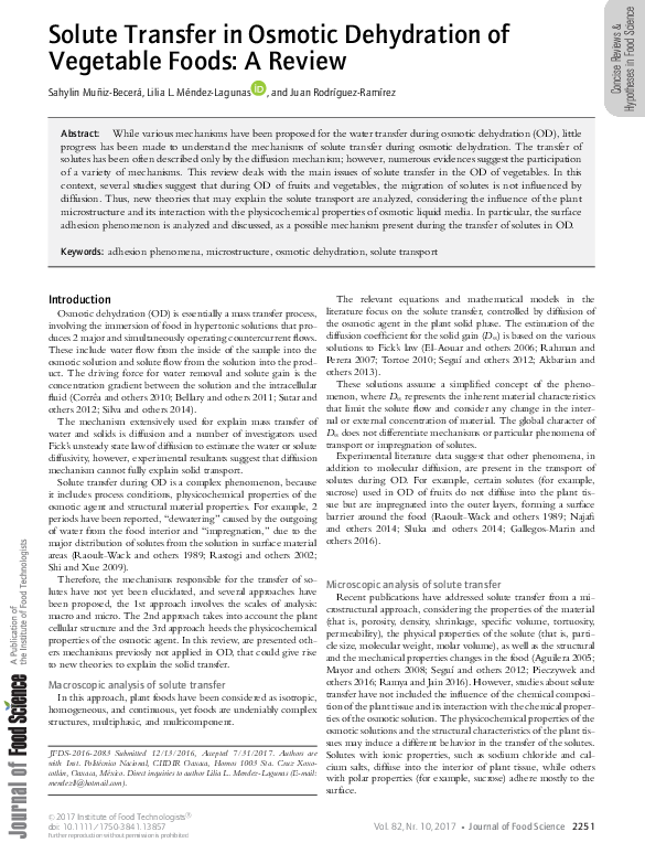 (PDF) Solute Transfer in Osmotic Dehydration of Vegetable Foods: A Review