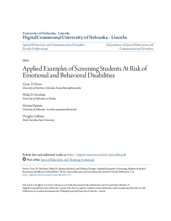 (PDF) Applied Examples of Screening Students At Risk of Emotional and ...
