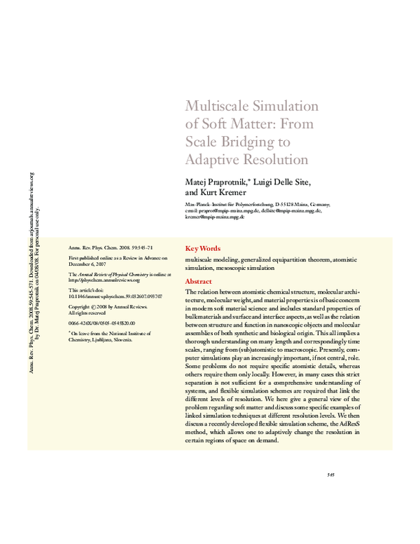 (PDF) Multiscale Simulation of Soft Matter: From Scale Bridging to ...