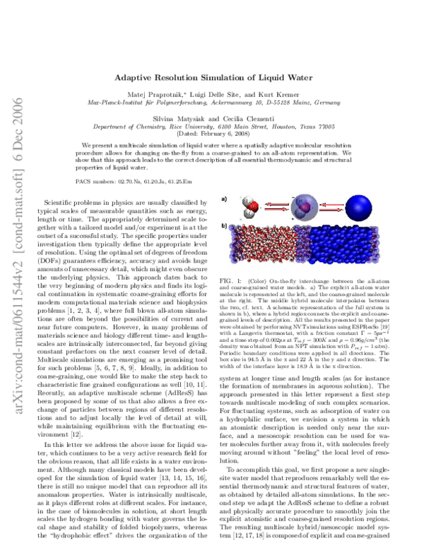 (PDF) Adaptive resolution simulation of liquid water