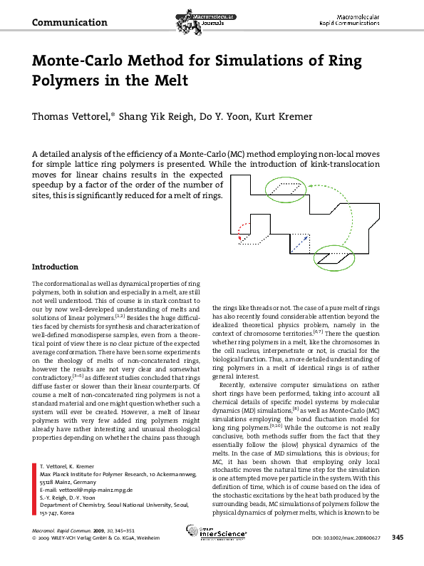 (PDF) Monte-Carlo Method for Simulations of Ring Polymers in the Melt