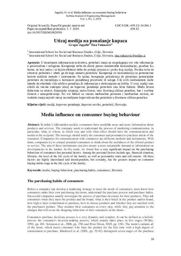 (PDF) Media influence on consumer buying behaviour | Gregor Jagodič ...
