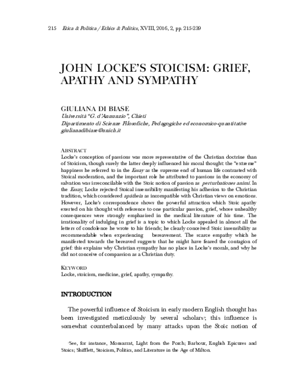 (PDF) John Locke’s Stoicism: Grief, Apathy and Sympathy