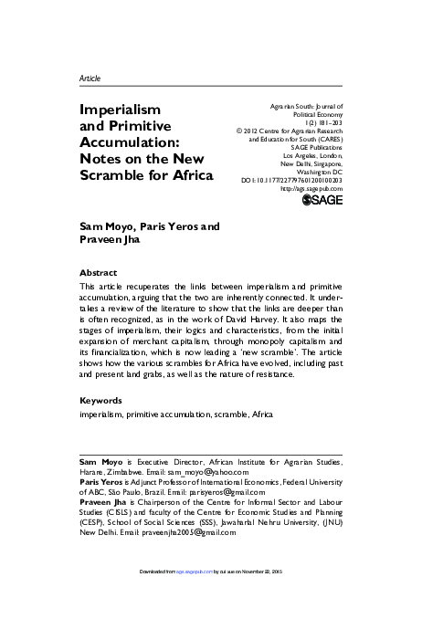 (PDF) Imperialism and Primitive Accumulation: Notes on the New Scramble ...