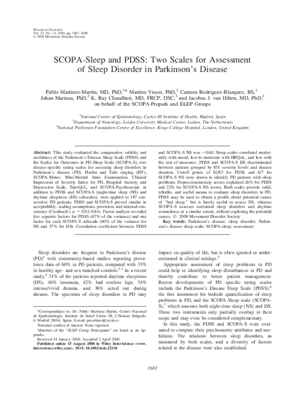 (PDF) SCOPA-sleep and PDSS: Two scales for assessment of sleep disorder ...