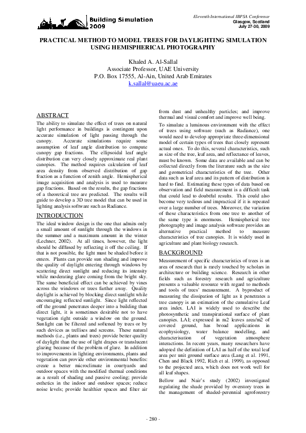 (PDF) Practical Method to Model Trees for Daylighting Simulation Using Hemispherical Photography
