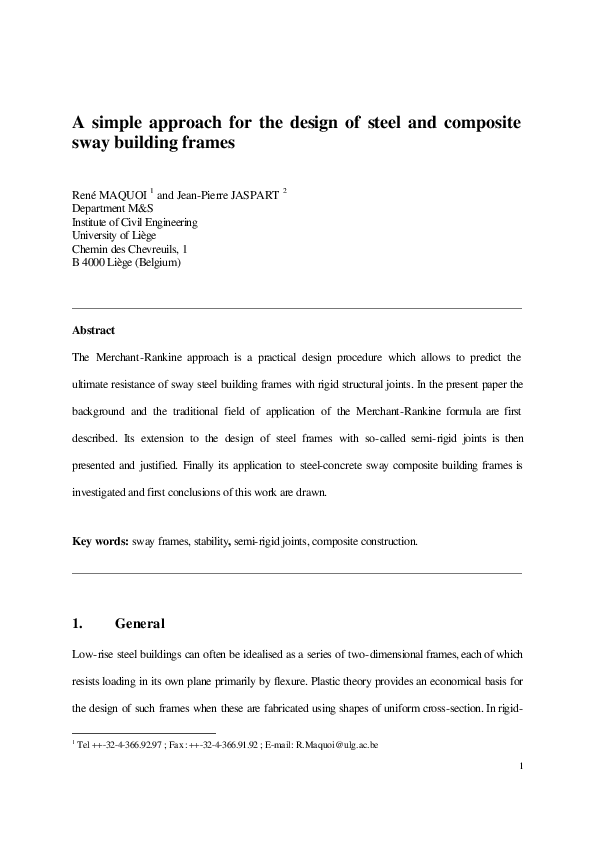 (PDF) A simple approach for the design of steel and composite sway ...