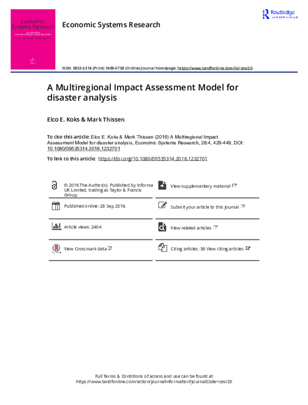 (PDF) A Multiregional Impact Assessment Model for disaster analysis