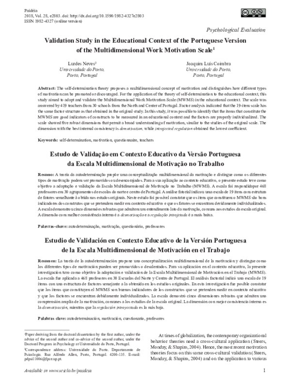 (PDF) Validation Study in the Educational Context of the Portuguese Version of the ...