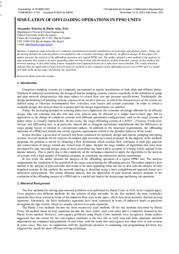 (PDF) Simulation of Offloading Operations in Fpso Units