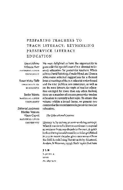 (PDF) Preparing teachers to teach literacy: Rethinking preservice ...