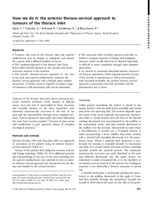 (PDF) How we do it: the anterior thoraco-cervical approach to tumours ...