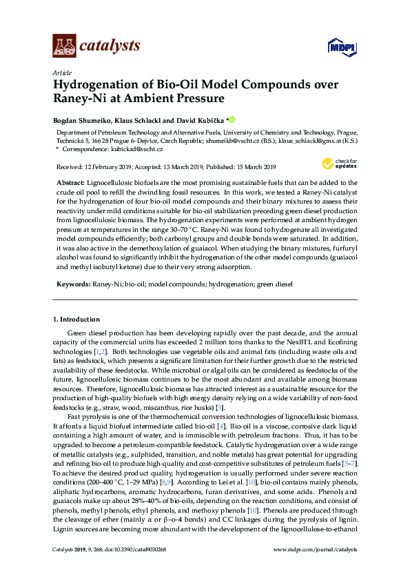(PDF) Hydrogenation of Bio-Oil Model Compounds over Raney-Ni at Ambient ...