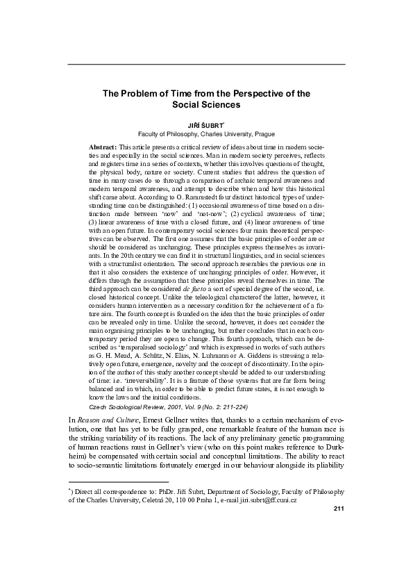 (PDF) The Problem of Time from the Perspective of the Social Sciences