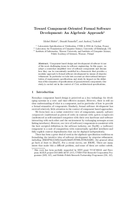 (PDF) Toward Component-Oriented Formal Software Development: An Algebraic Approach