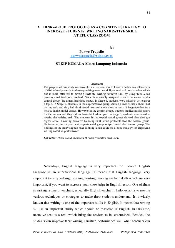 (PDF) A Think-Aloud Protocols as a Cognitive Strategy to Increase Students’ Writing Narrative ...
