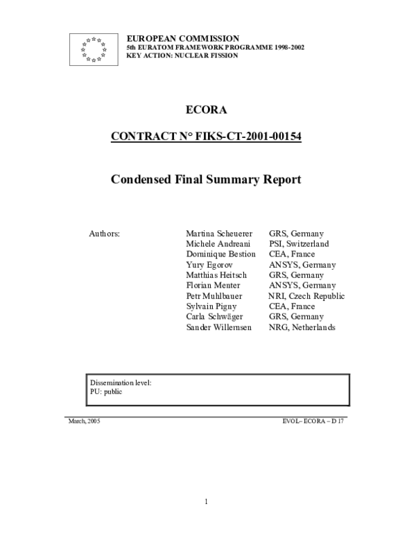 (PDF) CONTRACT N ° FIKS-CT-2001-00154 Condensed Final Summary Report | Michele Andreani ...