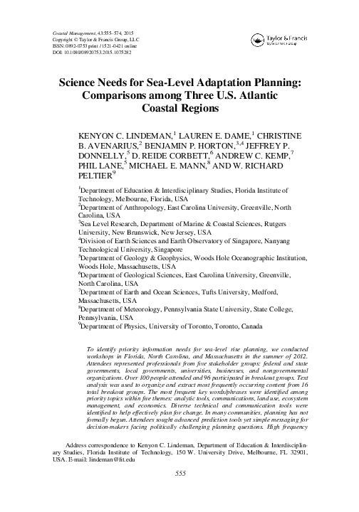 (PDF) Science Needs for Sea-Level Adaptation Planning: Comparisons ...