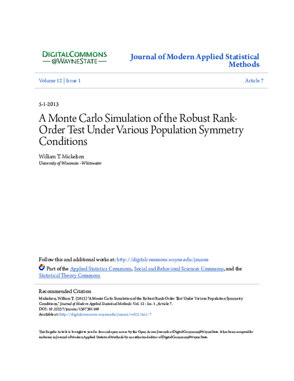 (PDF) A Monte Carlo Simulation of the Robust Rank-Order Test Under ...