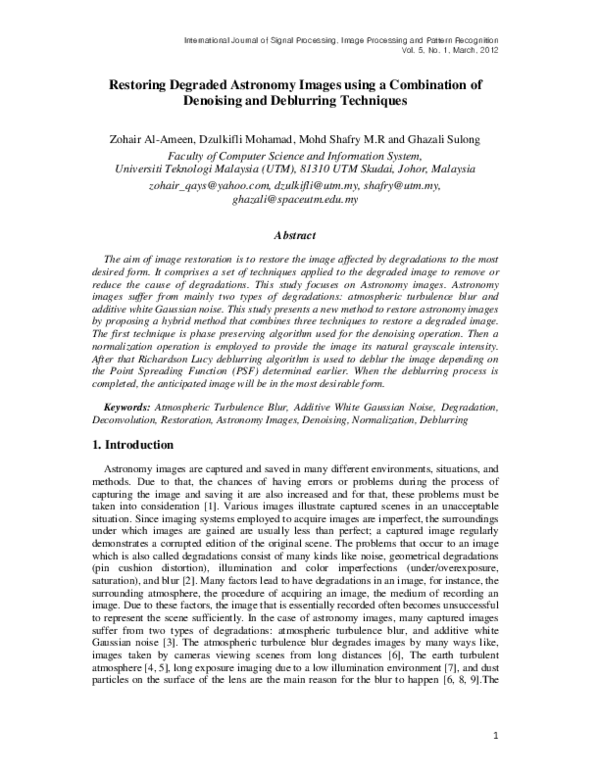 (PDF) Restoring Degraded Astronomy Images using a Combination of Denoising and Deblurring Techniques