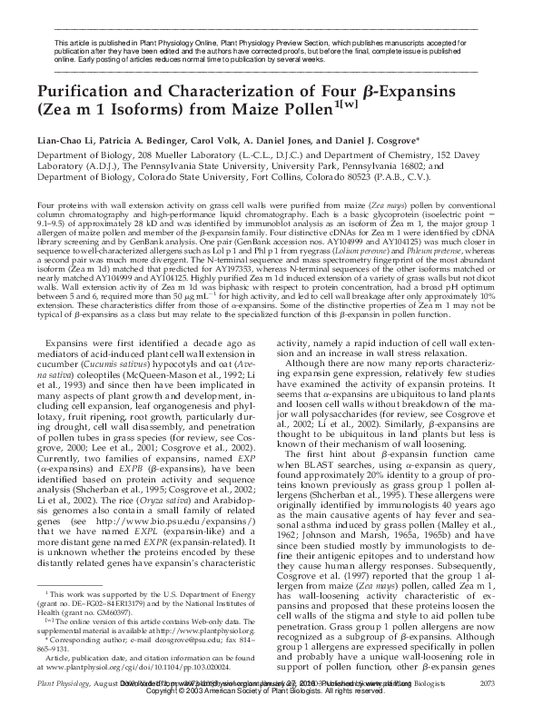 (PDF) Purification and Characterization of Four -Expansins (Zea m 1 ...
