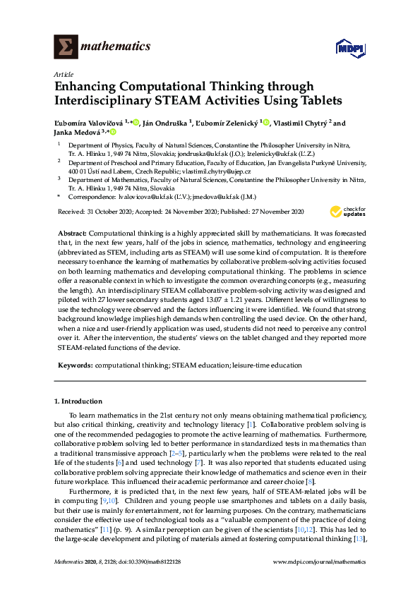 Pdf Enhancing Computational Thinking Through Interdisciplinary Steam Activities Using Tablets