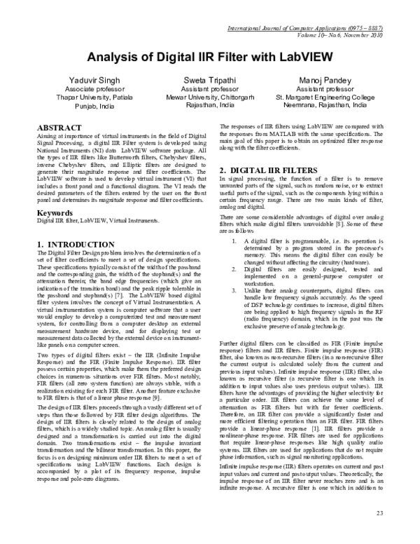(PDF) Analysis of Digital IIR Filter with LabVIEW