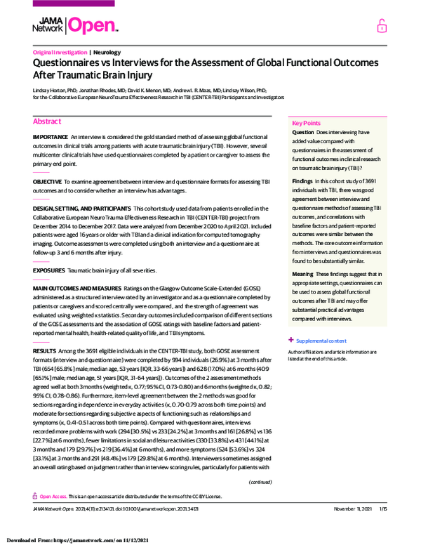 (PDF) Questionnaires vs Interviews for the Assessment of Global ...