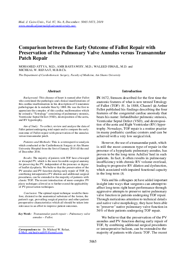 (PDF) Comparison between the Early Outcome of Fallot Repair with ...