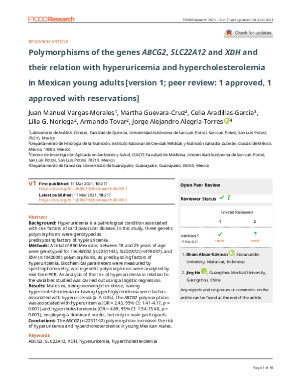 (PDF) Polymorphisms of the genes ABCG2, SLC22A12 and XDH and their ...
