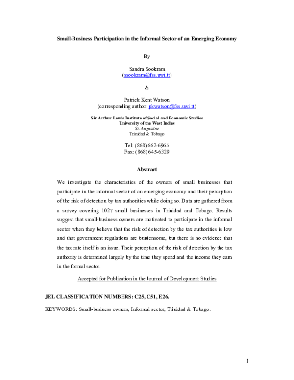 (PDF) Small-Business Participation in the Informal Sector of an ...