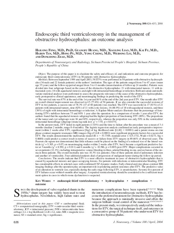 Pdf Endoscopic Third Ventriculostomy In The Management Of Obstructive
