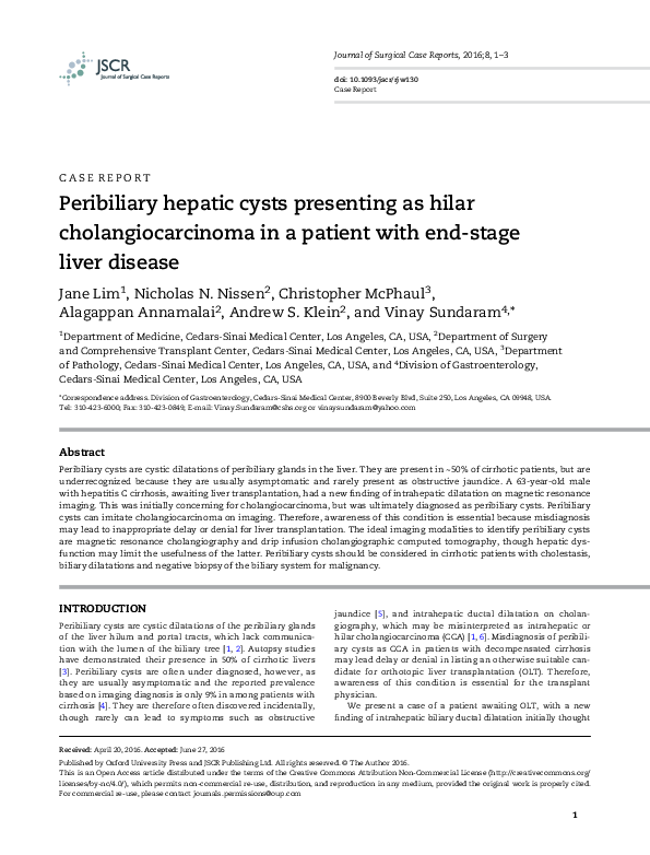 (PDF) Peribiliary hepatic cysts presenting as hilar cholangiocarcinoma ...
