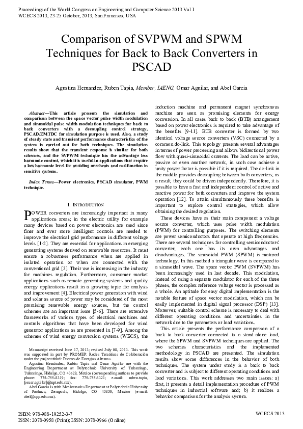 Pdf Comparison Of Svpwm And Spwm Techniques For Back To Back Converters In Pscad