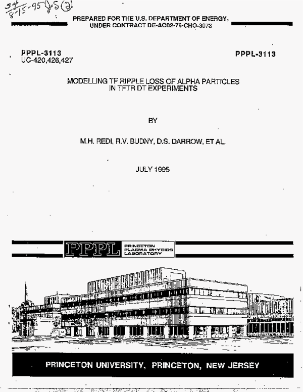 Pdf Modelling Tf Ripple Loss Of Alpha Particles In Tftr Dt Experiments Roscoe White