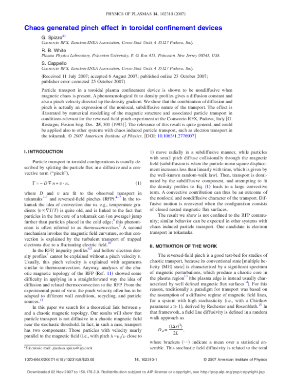 (PDF) Chaos generated pinch effect in toroidal confinement devices
