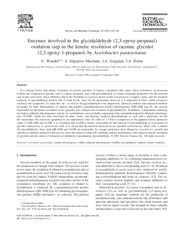 (PDF) Enzymes involved in the glycidaldehyde (2,3-epoxy-propanal ...