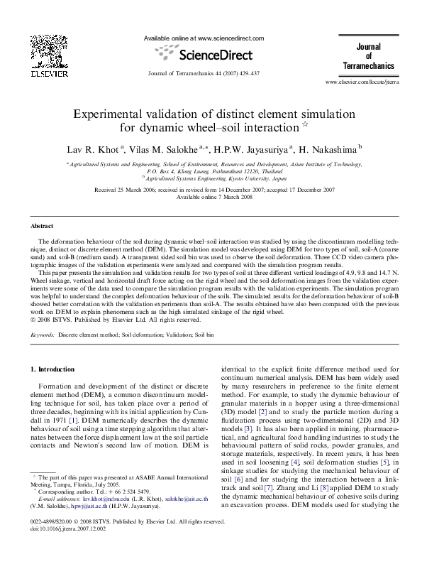 (PDF) Experimental validation of distinct element simulation for dynamic wheel–soil interaction