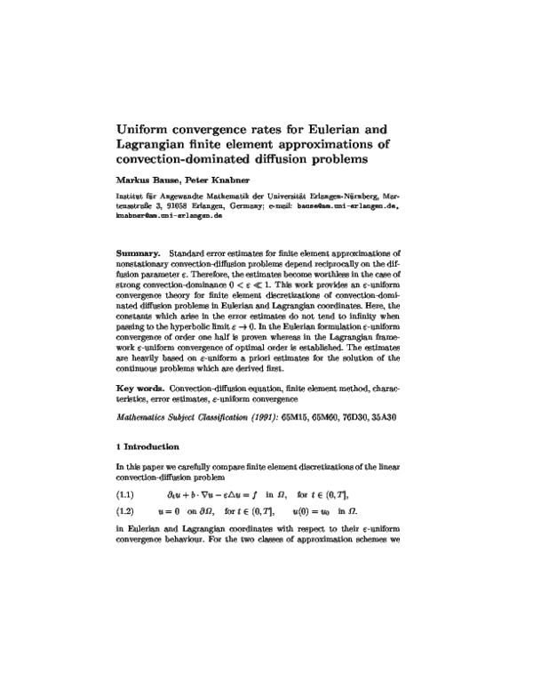 Pdf On Uniform Convergence Rates For Eulerian And Lagrangian Finite
