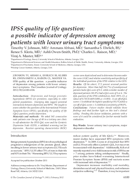 (PDF) IPSS quality of life question: a possible indicator of depression ...