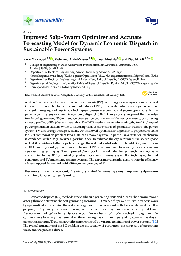 Pdf Improved Salpswarm Optimizer And Accurate Forecasting Model For Dynamic Economic Dispatch