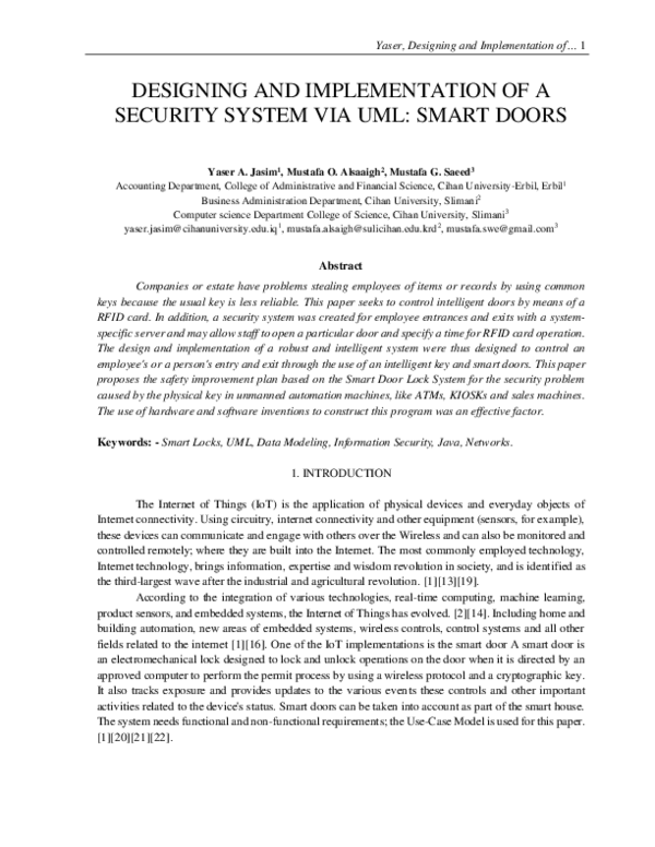 (PDF) Designing and Implementation of a Security System via Uml: Smart ...