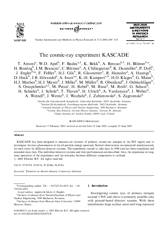 (PDF) The cosmic-ray experiment KASCADE
