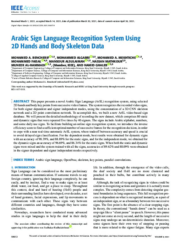 (PDF) Arabic Sign Language Recognition System Using 2D Hands and Body ...