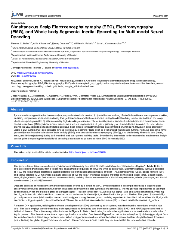 (PDF) Simultaneous Scalp Electroencephalography (EEG), Electromyography (EMG), and Whole-body ...