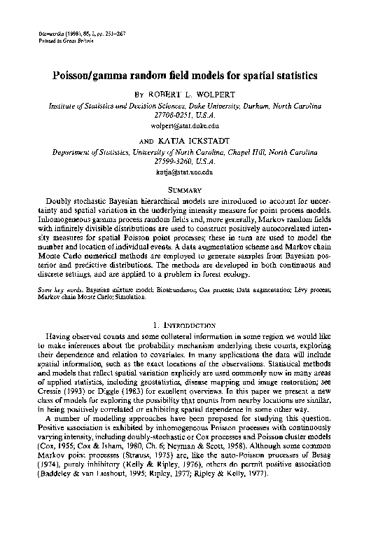 (PDF) Poisson/gamma random field models for spatial statistics