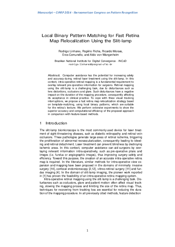 (PDF) Local Binary Pattern Matching for Fast Retina Map Relocalization Using the Slit-Lamp