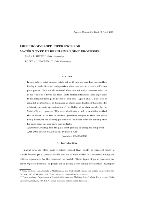 (PDF) Mat´ Ern Type III Repulsive Point Processes