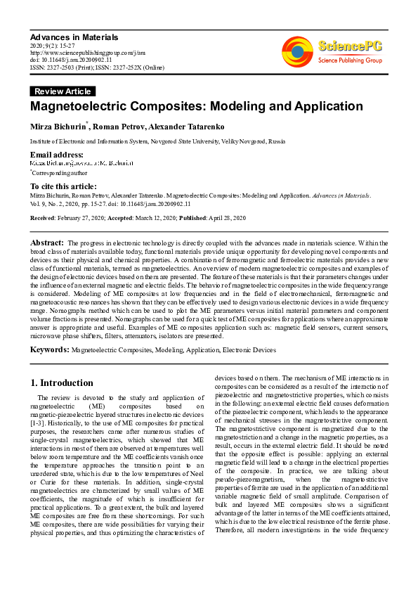 (PDF) Magnetoelectric Composites: Modeling and Application
