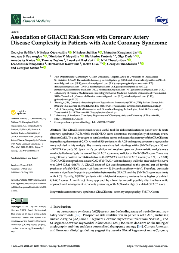 (PDF) Association of GRACE Risk Score with Coronary Artery Disease ...